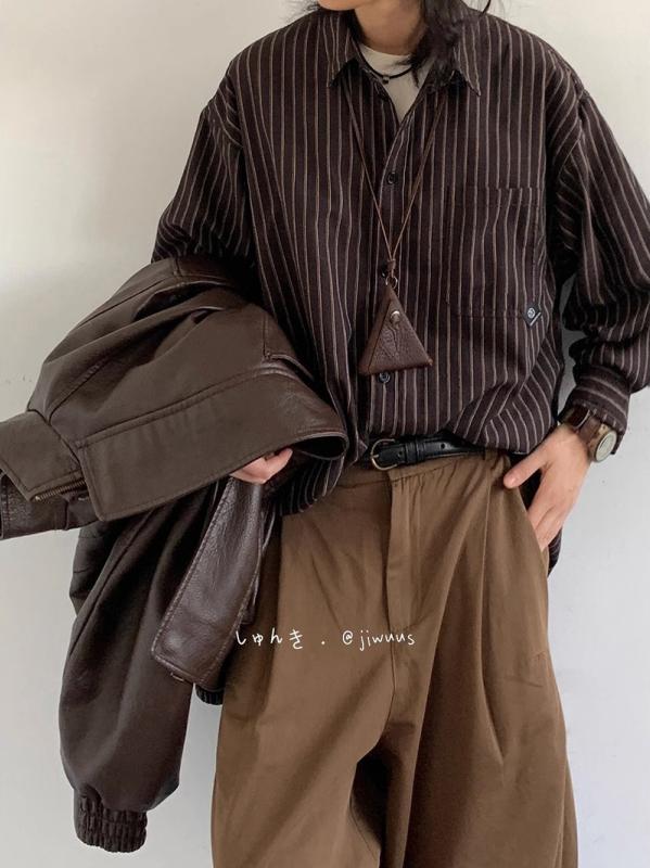 シャツ メンズ 春秋 長袖 ボーダー柄 日本風 レトロ 学院風 ゆったり ビッグシルエット カジュアル トップス・カテゴリ: シャツ・素材: 綿混紡・機能: 耐磨・スタイル: アメリカンレトロ・タイプ: カーディガン・フィット感: ルーズフ...