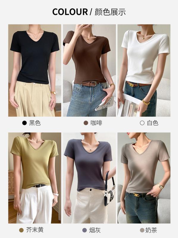 Tシャツ レディース 春夏 Vネック 半袖 モダール素材 厚手 肩幅調整 タイト シルエット 着痩せ トップス インナー カジュアル シンプル 無地・カテゴリ: Tシャツ・主な素材: モダール繊維・混用率: モダール90-95%、スパンデッ...