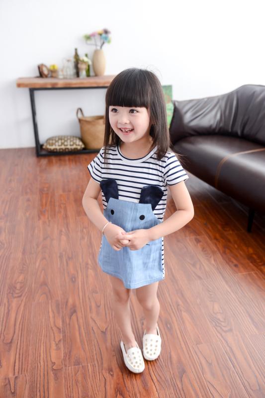 ワンピース 女の子 半袖 デニム ストライプ 切り替え オールシーズン カジュアル 普段使い 子供服 キッズ 膝丈 フレア コットン 涼しい おしゃれ かわいい 通学 お出かけ 公園遊び 快適 ふんわり ナチュラル・スタイル: 韓国風・素材...