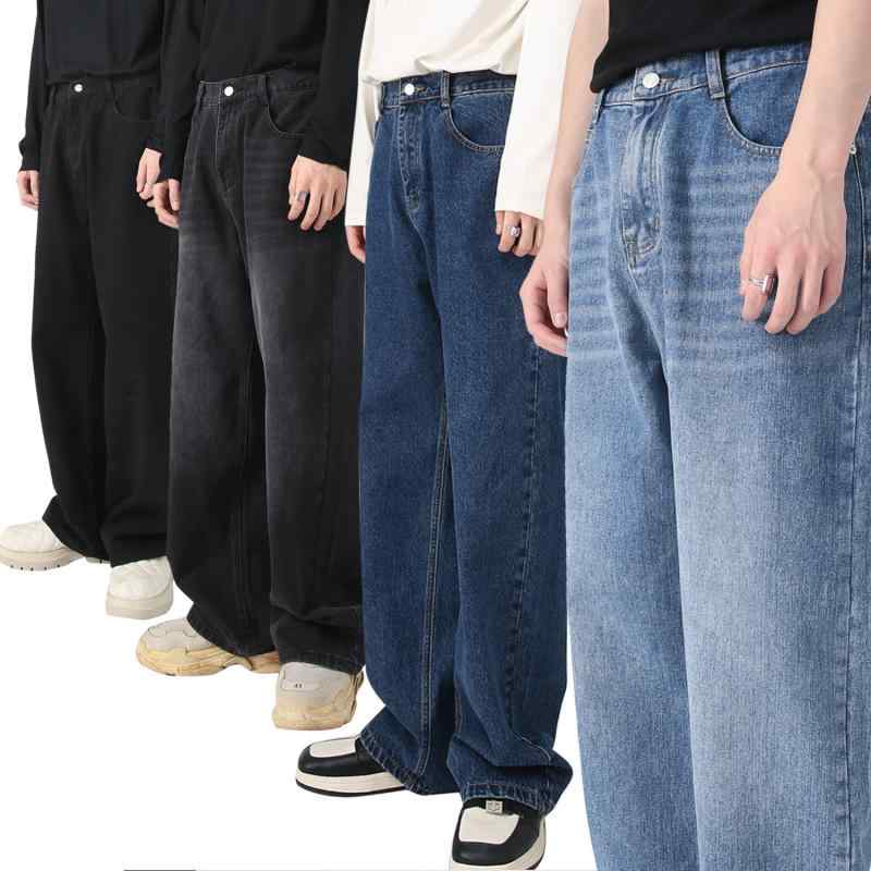デニムパンツ メンズ ストレートパンツ パンツ ボトムス ゆったり カジュアル 韓国風 オールシーズン・スタイル: 韓国風・タイプ: ベーシック・シルエット: ストレート・特殊加工: ウォッシュ加工・丈: ロング丈・股上: ミドルウエスト・...