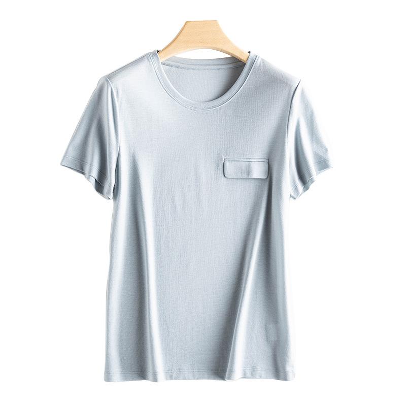 Tシャツ レディース 半袖 ラウンドネック ポケット付き シンプル 着痩せ 接触 アセテート シルク混 滑らか肌触り ビタミンC加工 オールシーズン トップス・カテゴリ: Tシャツ・メイン素材: アセテート繊維・サブ素材: シルク・柄: 無...
