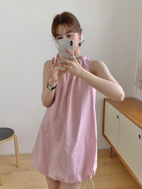ワンピース レディース 春夏 韓国風 ゆったり バルーンスカート リボン レースアップ ビッグシルエット カジュアル 低身長向け 綿混 膝丈 ブラック 通勤用 普段使い・生地名: ポリエステル・柄: 無地・工法: 高温セット加工・スタイル:...