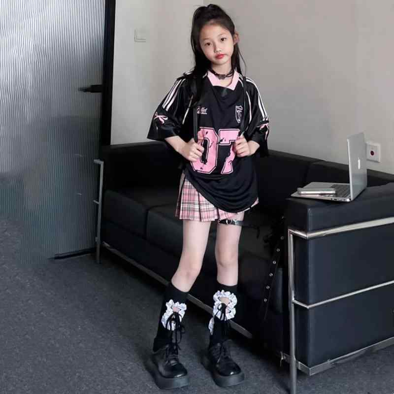 Tシャツ 女の子 半袖 スポーツウェア ストリート系 ビッグシルエット スイート クール レトロ ヒップホップ 黒 春夏 ラウンドネック 普段使い ダンス衣装 カジュアル 通学 トップス ジュニア キッズ・性別: 女性・フード有無: フード...