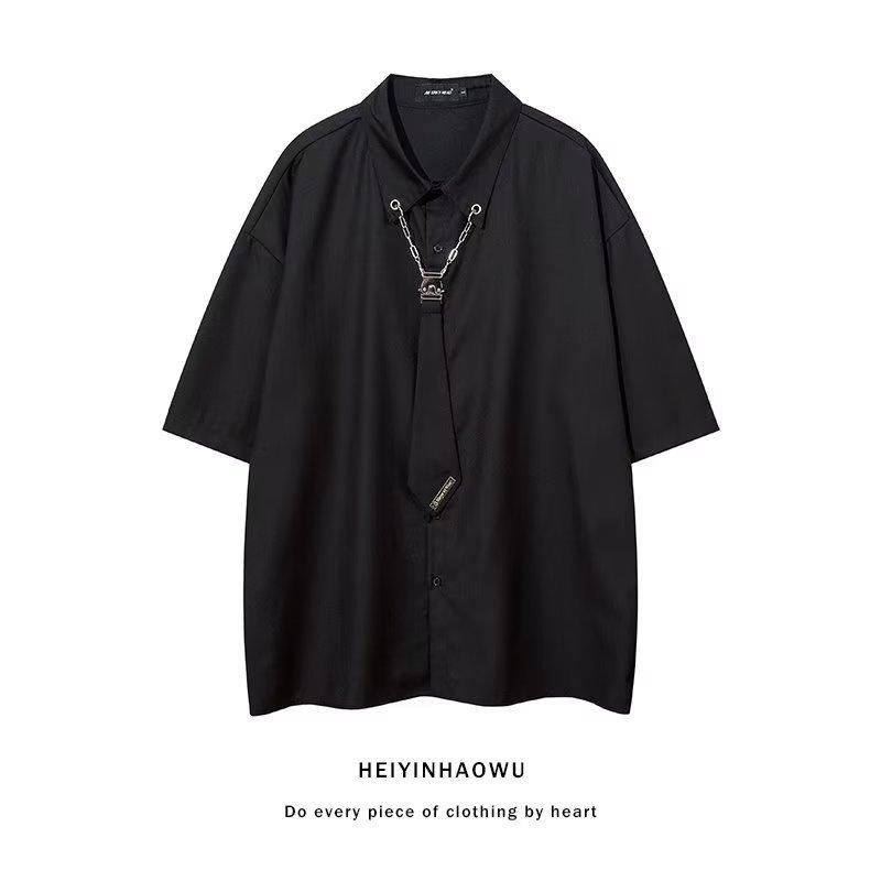 ダーク チェーン 半袖 シャツメンズトレンディ 夏 七 分 袖 シャツヒップホップハイストリートデザインシャツソースカテゴリ: ブランド: その他貨物番号: YM-JC02生地名: ポリエステル（ポリエステル繊維）マテリアル機能: その他,...