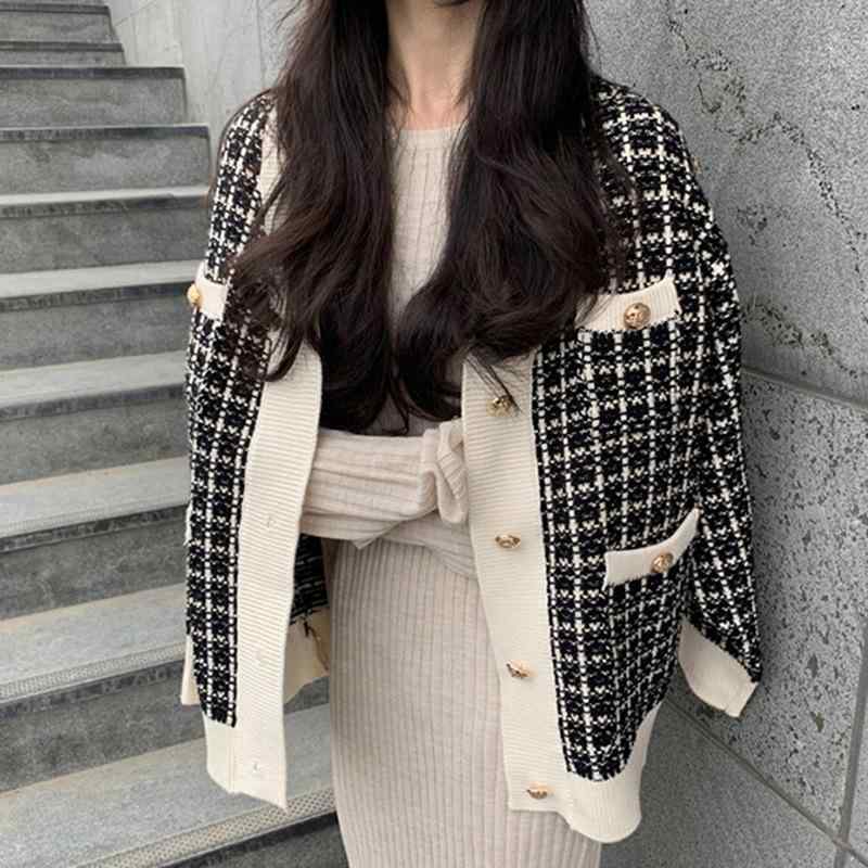 韓国 風 chi 秋冬 万能の シンプル 風は 色の単 列の ボタンの 格子縞の ニット カーディガン 長袖の セーターコートレディース貨物番号: 3003ブランド: その他生地名: その他メイン生地成分: ポリエステル繊維メイン生地成分2...