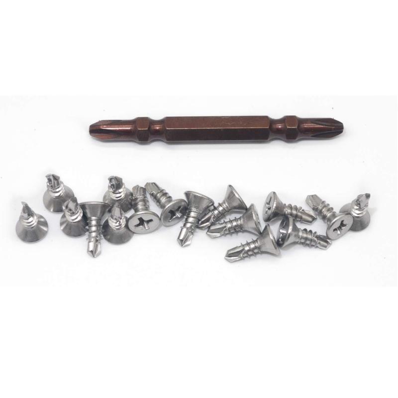 十字穴付皿頭 M4.2 ステンレスビス ドリルネジ タッピングねじサイズ：4.2mm x 19mm 。本数：100個入り。材質：410ステンレス鋼 。鉄板に直接打てるセルフドリリングスクリューです。穴をあける必要なく 電動工具 を使用し簡単...
