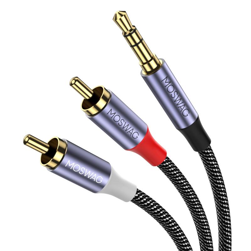MOSWAG RCA〜3.5 mmケーブル、RCAオス〜3.5 mmオスイヤホンジャックステレオ分岐器、オーディオY分岐器互換DJコントローラスピーカターンテーブルテレビ車載ステレオ高忠実増幅器