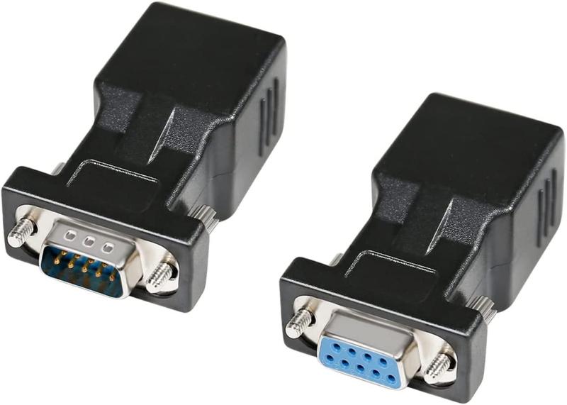 DTECH 2Pack RS232-RJ45 変換アダプター DB9メス+RJ45メスシリアルデータ通信を処理するための簡単で便利な解決策。RS232 COMポートデバイス間の通信を、cat5/cat6 RJ45ネットワークケーブル転送に変...