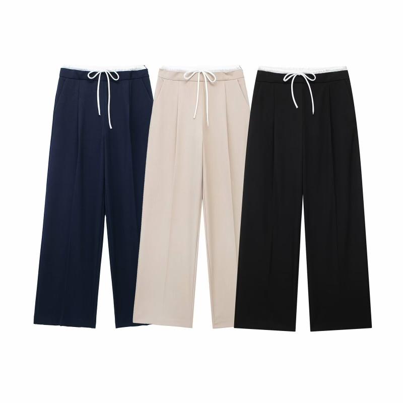カジュアルパンツ レディース 春夏 2層 ウエストゴム ドローストリング 調整紐 ゆったり 体型カバー 美脚 快適 リラックス 普段着 通勤 通学・素材: スパンデックス、再生繊維、ポリエステル・スタイル: ストリート・シルエット: 直筒・...