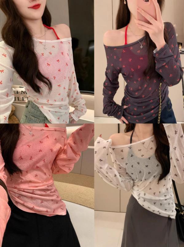 夏 ドーパミンギャルの 長袖の 薄い タイプの 日焼け 止めの ファッション Tシャツ レディース 修身の ブラウス デザイン プリント 外で 服を 着ます。主な生地構成: ポリエステル（ポリエステル繊維）バージョン: スリムフィット服の長...
