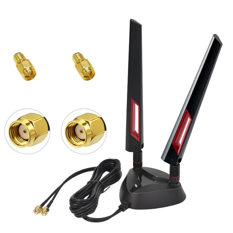 AQTAQ WiFi 6E アンテナ トライバンド WiFi 6GHz 5GHz 2.4GHz アンテナ RP-SMA WLAN マグネットベース 2m/6.6フィート延長ケーブル付き PC Bluetooth マザーボード WiFi 6 ...