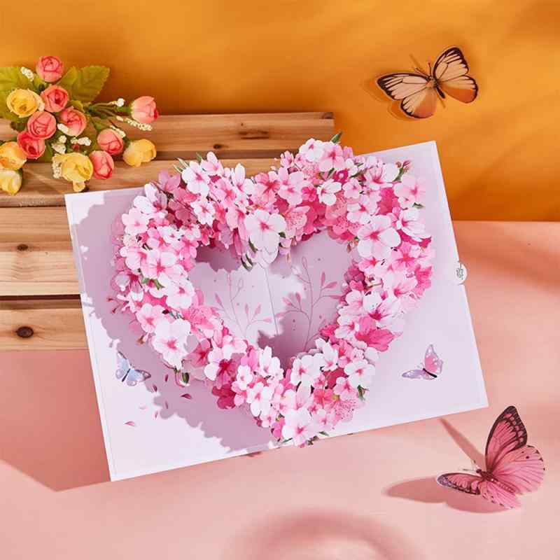 メッセージ カード 3D ギフト 桜 ピンク ハート ポップアップ 花束 蝶 花 フラワー 立体 飛び出す 誕生日 記念日 (ミニカード + 封筒 セット)【製品情報です】セット内容：飛び出す立体カード+ミニメッセージカード+封筒。サイズ：...