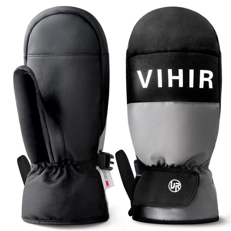 Vihir スキーグローブ 防寒 防水 厚手 スキー 手袋 スマホ対応 手袋 親子向け(大人と子ども同じタイプ) 除雪作業 スキー 登山 冬用通勤 紐付き 男女兼用 3色保温素材：スキー 手袋は専門の保温素材3Mコットン、フリース裏地、保温...