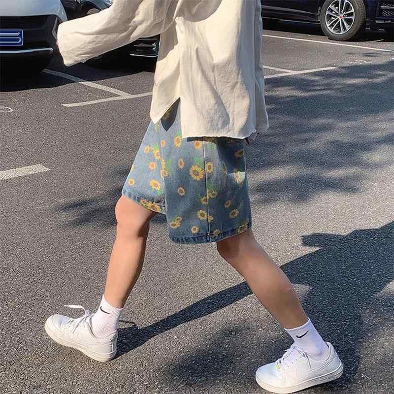 ハーフパンツ メンズ デニム デイジー柄 オールシーズン カジュアル ゆったり ビーチパンツ 膝丈 ポケット付き ウエストゴム 綿 柔らかい アウトドア 普段使い ネイビー ブルー・カテゴリ: デニムパンツ・スタイル: 港風・デザイン: ベ...