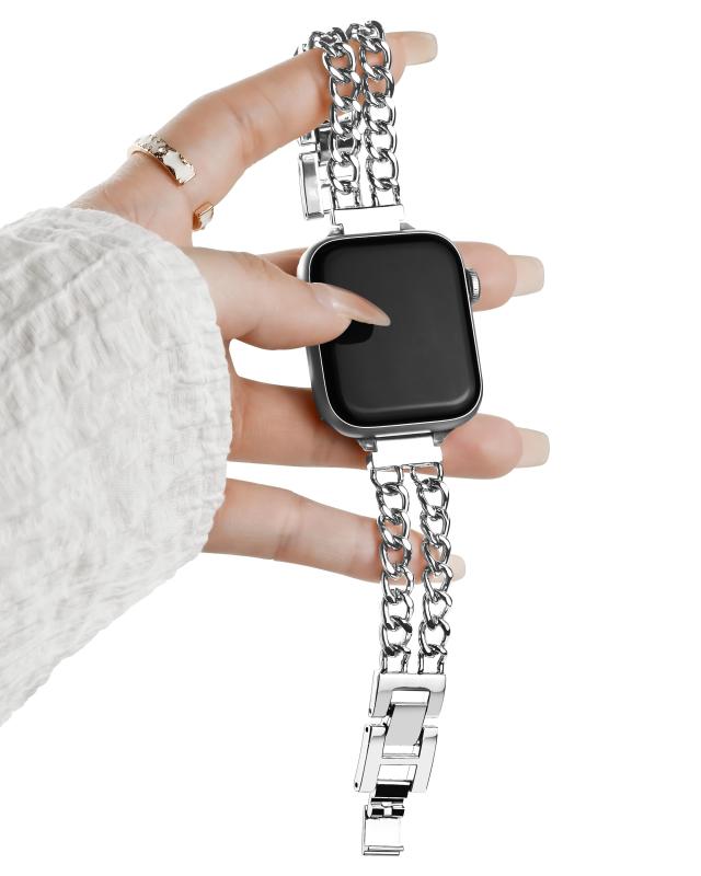 Pleixiu おしゃれ アップルウォッチ バンド Apple Watch バンド 超細ダブルチェーン メタル ベルト レディース 38mm/40mm/41mm/42mm(Series 11 10) 互換iWatch Series 11 1...