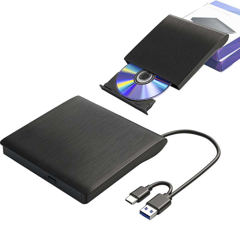 DVDドライブ 外付け USB3.0 ポータブルドライブ typeC/USBポート 外付光学式ドライブ CD/DVDプレイヤー CD/DVDドライブ 静音 高速 軽量 スリム コンパクト 外付CD・DVDドライブ CD/DVD読取・書込 (...
