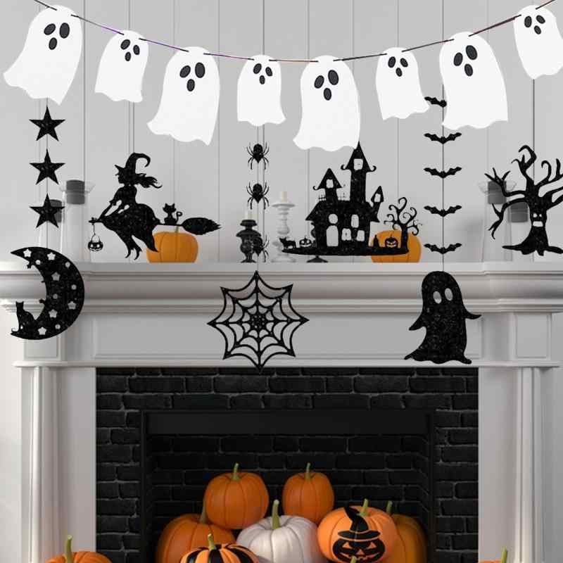 Coollooda ハロウィン飾りセット 7本セット ハロウィン ガーランド ハロウィン 飾り付け おばけ コウモリ クモの巣 魔女 ペーパー ハロウィンフラッグ 飾り 吊り下げ 小物 壁飾り インテリア 【ハロウィンの幽霊飾り、コウモリ飾...