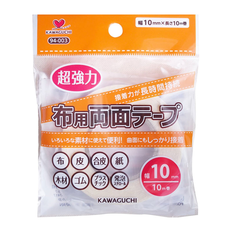 ほかの布用両面テープはこちらから！布用の両面テープです※水洗い・ドライクリーニングはできませんので、衣類などには使用しないでください。超強力な接着力が長時間持続します。はじめからしっかりつき、曲面にも良くなじみます。布、皮、合皮、紙、木材、...