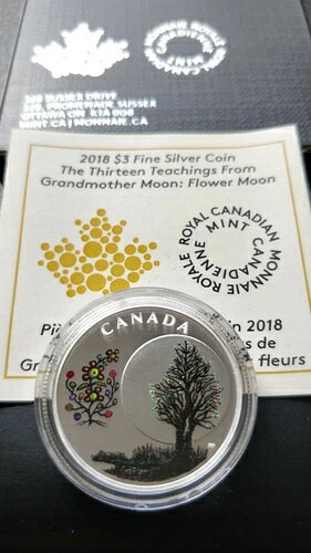 2018 $3 Thirteen Teachings Froms Grandmother Moon: Flower Moon Pure Silver商品について原産国：カナダ流通/非流通：非流通額面：3ドル材質：銀発行年：2018年純度：0...