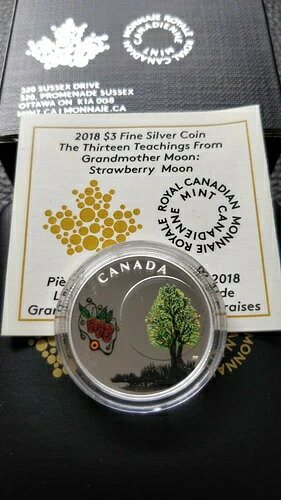 2018 $3 Thirteen Teachings Froms Grandmother Moon: Strawberry Moon Pure Silver商品について流通/非流通額面 3ドル組成 銀製造年 2018年純度 0.9999製造...