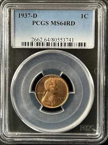 1937-D 1C RD Lincoln Wheat One Cent PCGS MS64RD 80553741商品について流通/未使用：未使用額面：スモールセントコイン：リンカーンウィート材質：銅発行年：1937年鑑定番号：8055374...