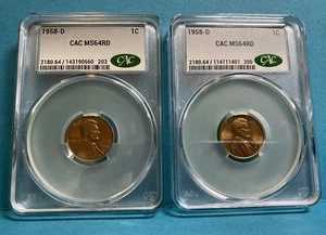 1958-D Lincoln Wheat Small Cent Denver CAC MS63RD MS64RD Bronze RD Lot of 2商品について材質：ブロンズ色：赤褐色純度：0.95発行形態：通常貨幣グレード：MS 64K...