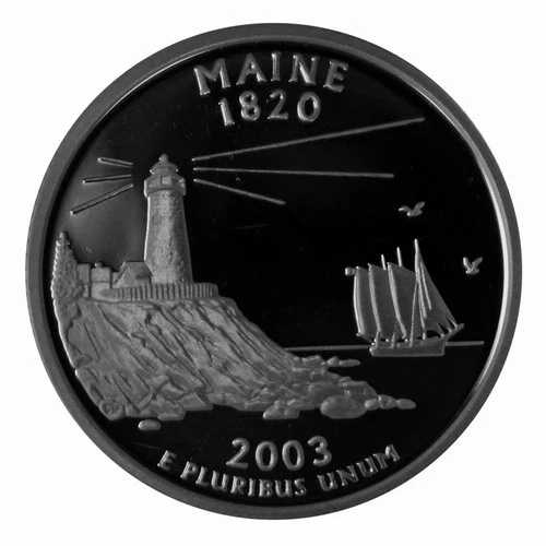 2003 S State Quarter Maine Gem Deep Cameo Proof 90% Silver商品について出品者注記：2003年Sミント メイン州 クォーター硬貨 ジェムディープカメオプルーフ状態鑑定：未鑑定流通/未使...