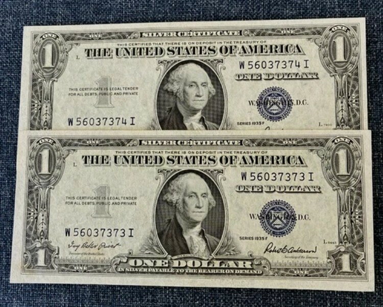 1935F $1 Silver Certificates 2 Consecutive Serial #'s Crisp UNC商品について額面 1ドル発行年 1935年流通/非流通 非流通種類 紙幣グレード 未評価製造国/地域 アメリカ合衆...