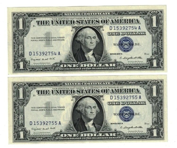 1957 A $1 DOLLAR SILVER CERTIFICATE GEM LOT OF 2 CONSECUTIVE SERIAL #商品について認証：未認証流通/非流通：非流通製造国/地域：アメリカ合衆国額面：1ドルグレード：未評価種...