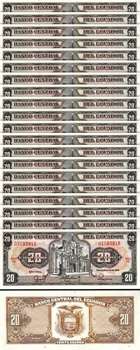 Ecuador 20 Sucres 1988, UNC, 20 Pcs LOT, Consecutive, P-121Aa, Serie LQ商品について出品者メモ「unc」流通/未流通種類：コレクション、ロット年：1988年国：エクアドル...