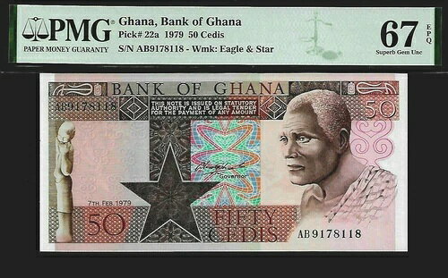 Ghana 50 Cedis 1979 PMG 67 EPQ UNC Pick # 22a PMG Population 1/0 Top Grade商品について販売者メモ「PMG Census 1/0 トップグレード、ピック番号 22a」製...
