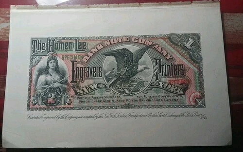 1894 Specimen Bank Note Homer Lee Engravers Printers Raised Print RARE sample商品について流通/非流通 非流通額面 2ドルタイプ見本製造年 1894年グレード 未鑑...