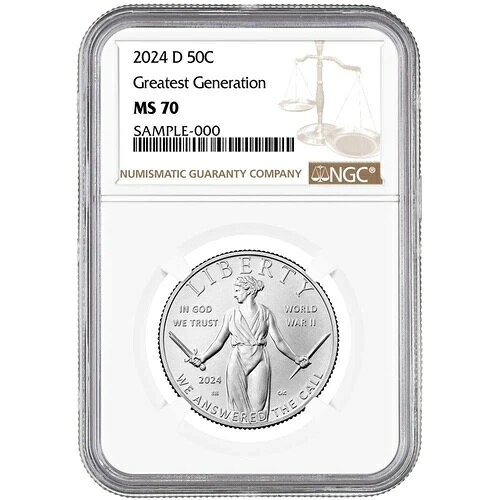 2024-D UNC Clad 50c Greatest Generation Commemorative NGC MS70 Brown Label商品について認証：NGC流通/非流通組成：現代銀貨/クラッド製造国/地域：アメリカ合衆国額面...