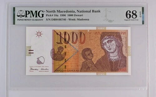 Macedonia 1000 Denari 1996 P18a UNC / PMG Superb GEM68EPQ商品について流通/非流通非流通種類 紙幣年 1996年国 マケドニアグレード 68グレード表示 EPQ/PPQ製造国/地域 不...