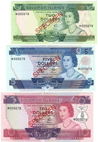 SET Solomon Islands 2, 5 & 10 Dollars 1979 UNC Specimen Set Matching商品について流通/非流通 非流通種類 紙幣年 1979年国 ソロモン諸島グレード 未鑑定製造国/地域 ソ...