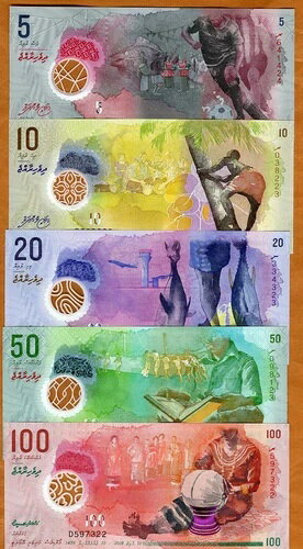 SET Maldives, 5-10-20-50-100 Rufiyaa, 2015-2018, P-A26-26-27-28-29 Polymer UNC商品について販売者メモ「接頭辞は様々、日付も様々」流通/未流通タイプ セット年 20...
