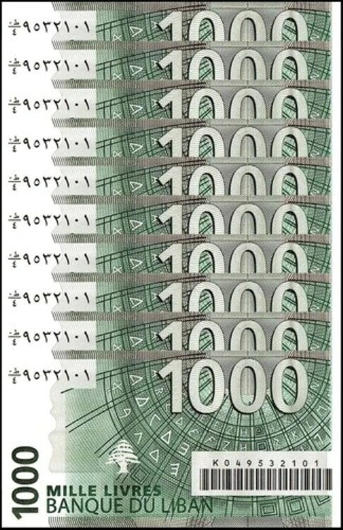 Lebanon 1000 Livres, 2004, P-84a, UNC X 10 PCS商品について販売者メモ「未流通紙幣。さらにお得な情報をご覧になるには、当店をフォローしてください。米国販売者」認証：未認証流通/未流通：未流通国：レ...
