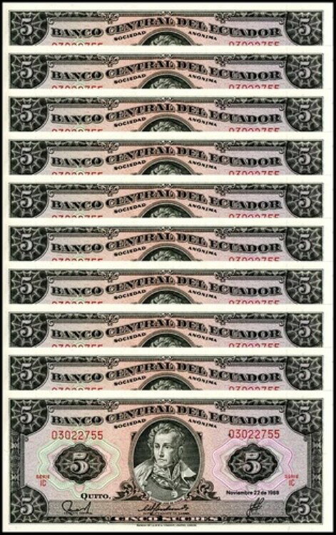 Ecuador 5 Sucres, 1988, P-113d.3, UNC, X 10 PCS商品について販売者メモ「未流通紙幣。お得な情報をご覧になるには、当店をフォローしてください。米国販売者」認証：未認証流通/未流通：未流通国：エクア...