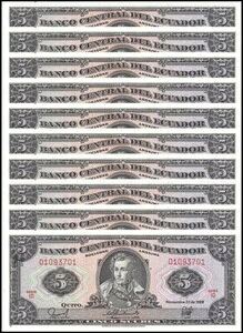 Ecuador 5 Sucres, 1988, P-113d.4, UNC X 10 PCS商品について販売者メモ「未流通紙幣。お得な情報をご覧になるには、当店をフォローしてください。米国販売者」認証：未認証流通/未流通：未流通国：エクアド...
