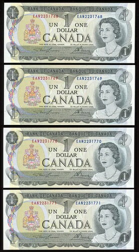 Lot of 4 Consecutive 1973 Bank of Canada $1 Notes - Transitional EAN Prefix商品について認証：未認証カリフォルニア州プロポジション65 警告：該当なし改造アイテム番号...