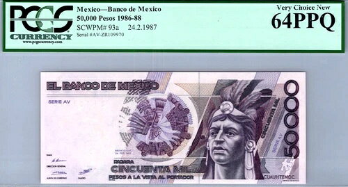 Mexico 50,000 Pesos 1987 "BANCO DE MEXICO" PCGS 64 PPQ UNC Pick # 93a商品について販売者メモ「紙幣の状態は写真をご覧ください！」流通/非流通種類：紙幣発行年：1987年発行...