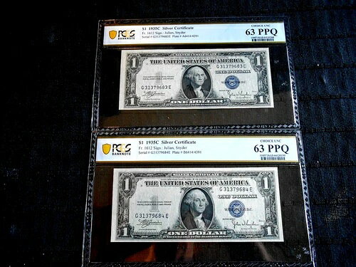 TWO 1935C PCGS 63 PPQ $1 Silver Certificates Numerical Order! Fr. 1612 Mint!!商品について売主メモ「PCGS 63 PPQ」流通/非流通額面 1ドル種類 紙幣発行年...