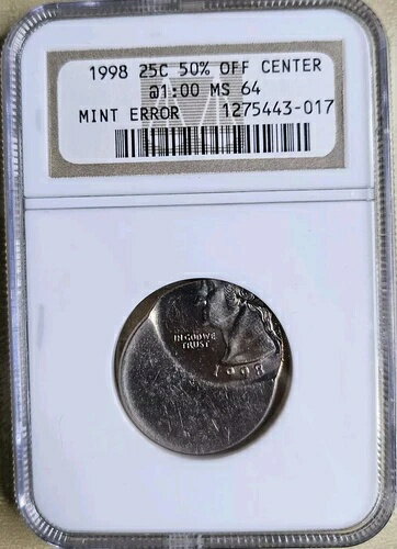 1998 P Washington Clad Quarter Mint Error Struck 50% Off Center NGC MS64 BU UNC商品について流通/非流通額面 25セントコイン ワシントン構成 クラッド年 199...