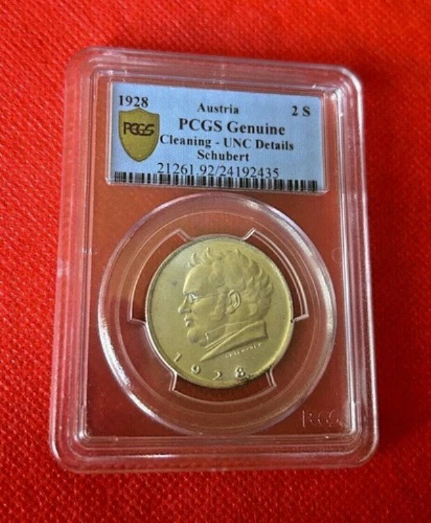1928 Austria silver 2 shillings Schubert UNC DETAILS PCGS GENUINE CLEANING TONED商品について認証：PCGS修正アイテム番号：額面：2シリング製造国／地域：オース...
