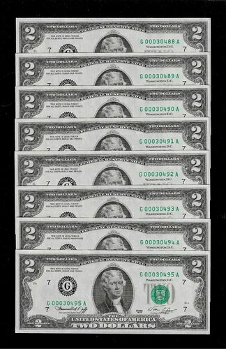 $2 1976 Chicago G Notes 8 SEQ. Bills 1976 $2 Bills Chicago G LOW 000 Start UNC商品について流通/未流通 未流通額面 2ドル種類 FRN紙幣発行年 1976年注意事...