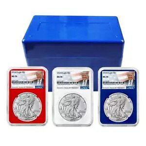 Presale - 2024 $1 American Silver Eagle 3pc Set NGC MS70 Trump Label Red Whit...商品についてNGC認証2024 年コイン混合ロットストライク型ビジネスグレード ...