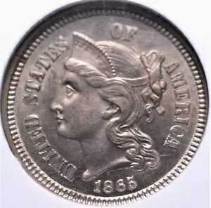 1865 THREE CENT NICKEL NGC MS 63 HIGHLY LUSTROUS WELL STRUCK CRISP AND LIVELY商品について販売者のコメント「かすかなピューターの緑青が施されたブラッシュドニッケル。...