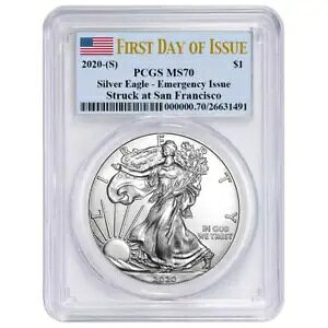 2020 (S) $1 American Silver Eagle PCGS MS70 Emergency Issue FDOI Flag Label商品について認証：PCGSブランド/造幣局：アメリカ造幣局コイン：アメリカン・イーグル組成...