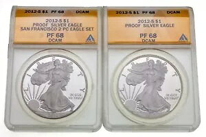 2012-S $1 Silver American Eagle Proof Lot of 2 Graded by ANACS as PF68DCAM商品について販売者のコメント「コインは ANACS によって PF68 ディープ カメオとし...
