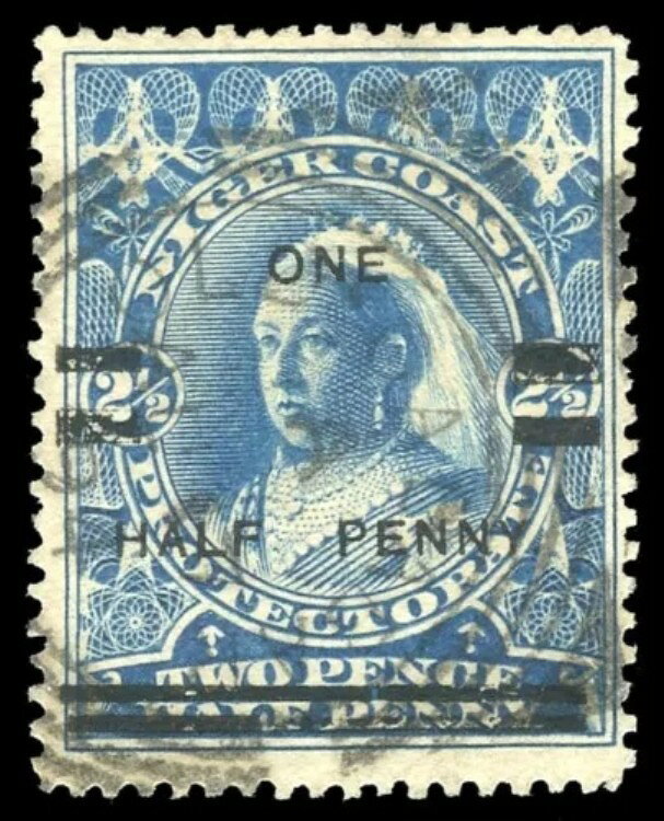 Niger Coast 1894 QV ?d on 2?d blue Position # 7 from setting of 8 VFU. SG 65.商品について発行年 1894年種類 シングル商品タイプ 切手：シングル時代 ヴィクトリ...
